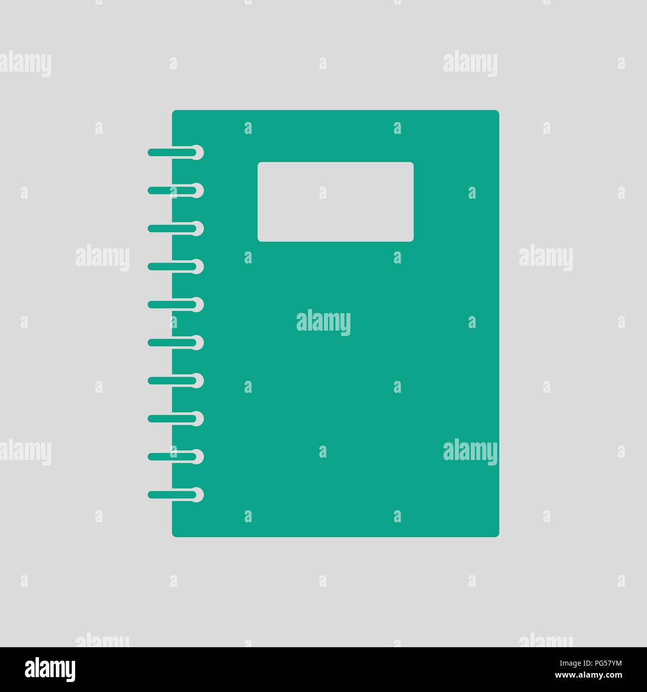 Exercise book with pen icon. Gray background with green. Vector ...