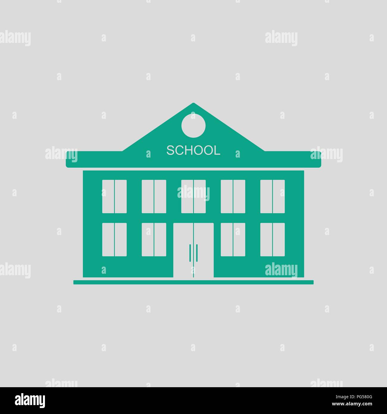 School building icon. Gray background with green. Vector illustration ...