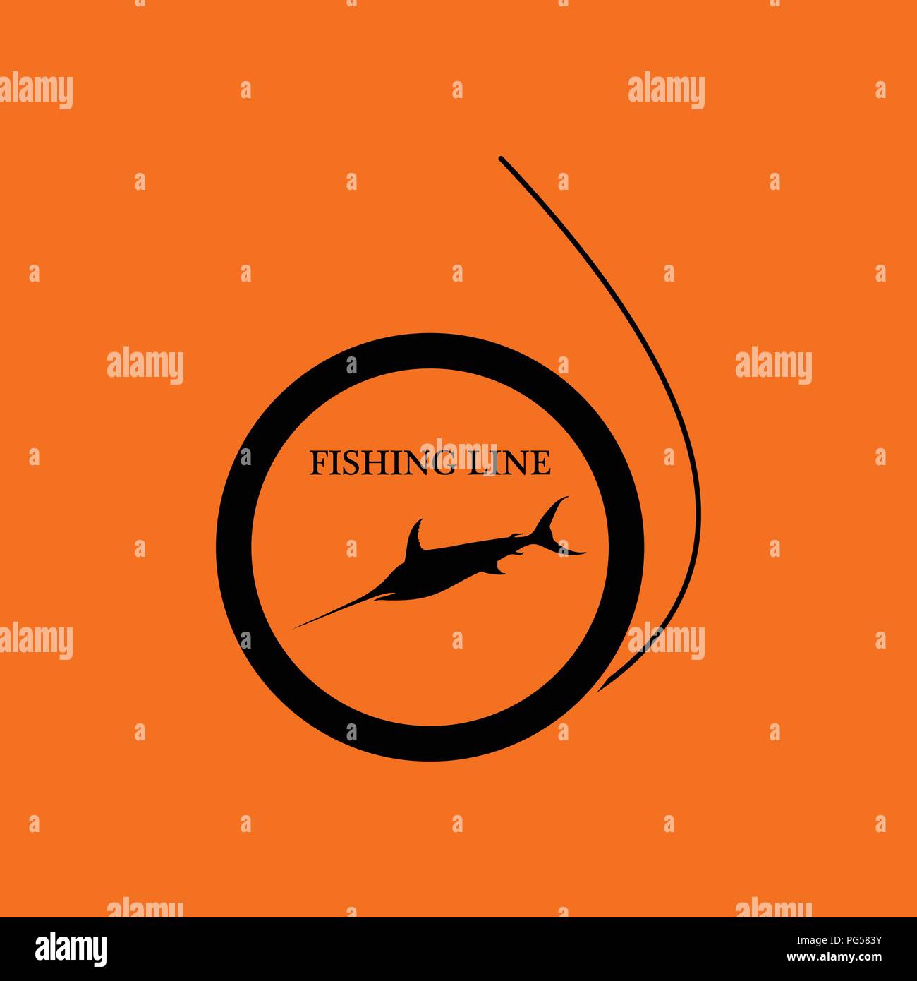 Icon of fishing line. Orange background with black. Vector illustration ...