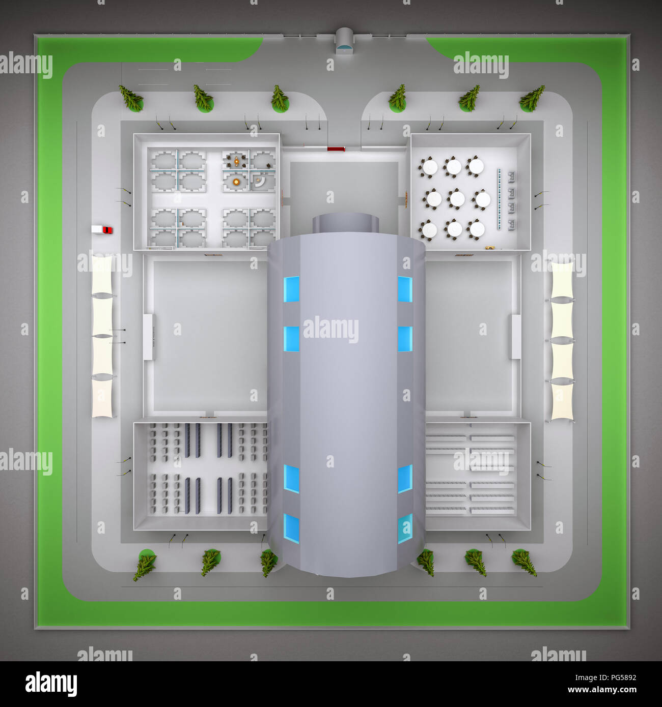 small factory from above view. 3d rendering Stock Photo - Alamy
