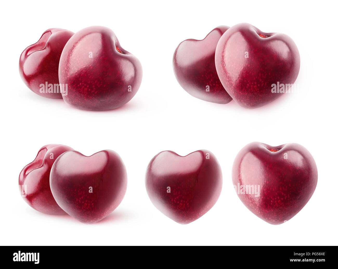 Isolated cherries. Collection of heart shaped sweet cherry fruits ... Isolated cherries. Collection of heart shaped sweet cherry fruits ...