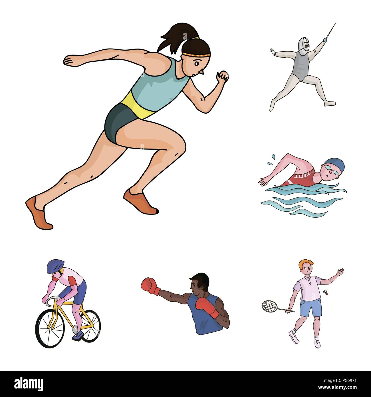 Different kinds of sports cartoon icons in set collection for design ...