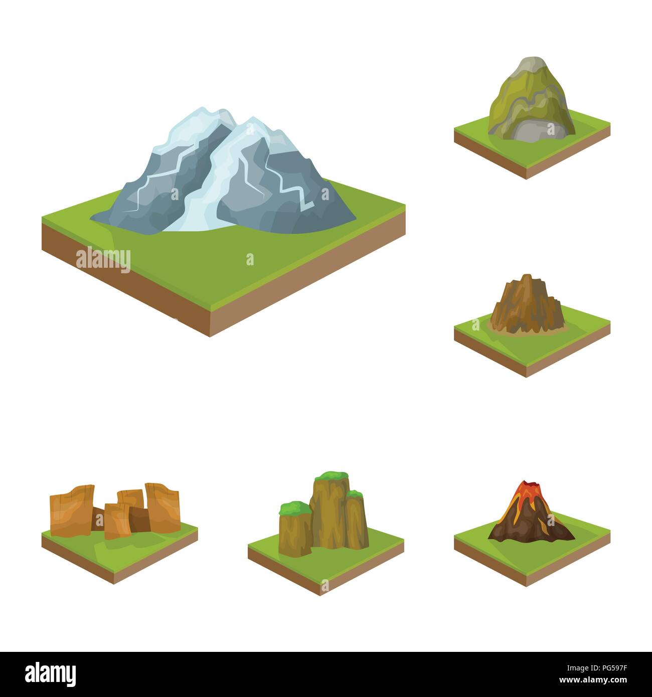 Mountains, massive cartoon icons in set collection for design. The ...