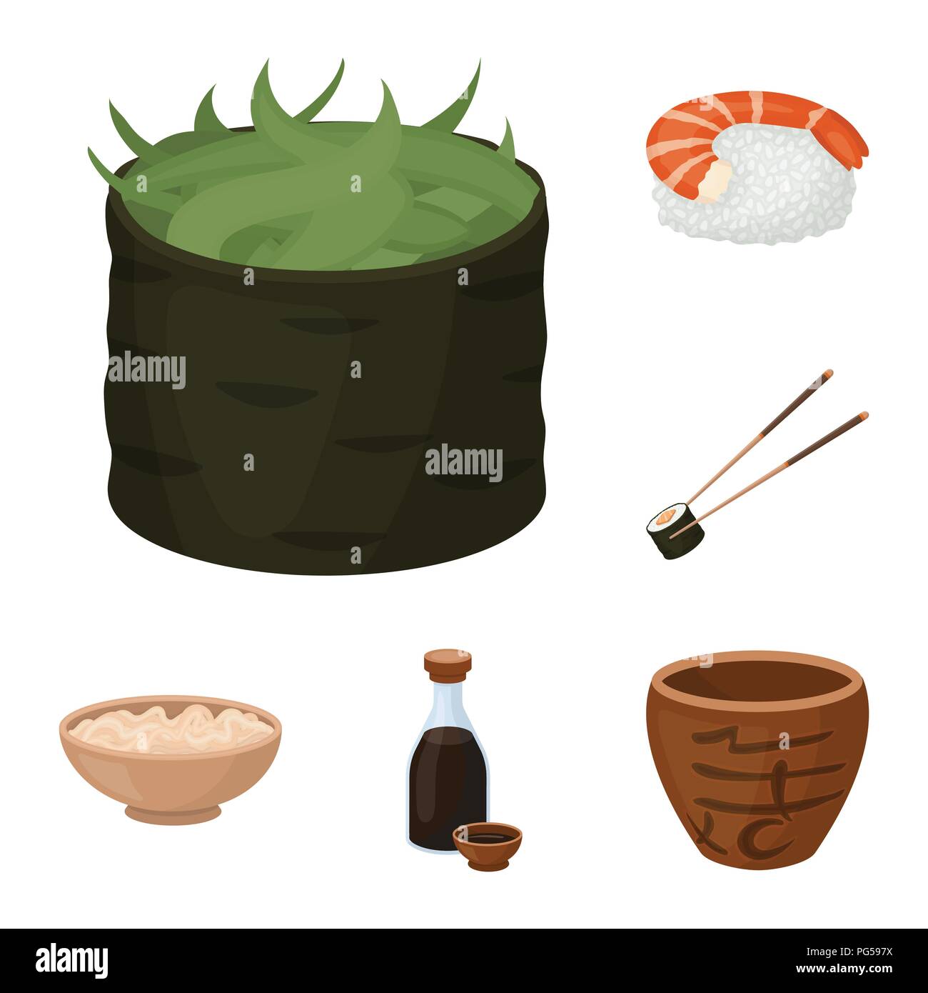 Sushi and seasoning cartoon icons in set collection for design. Seafood ...