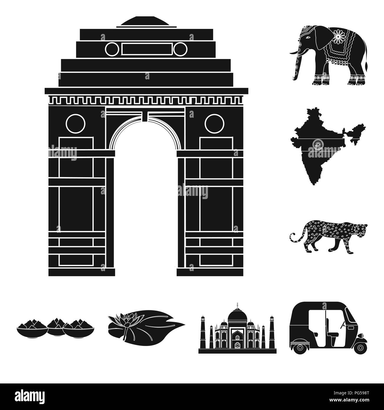 Country India black icons in set collection for design.India and ...