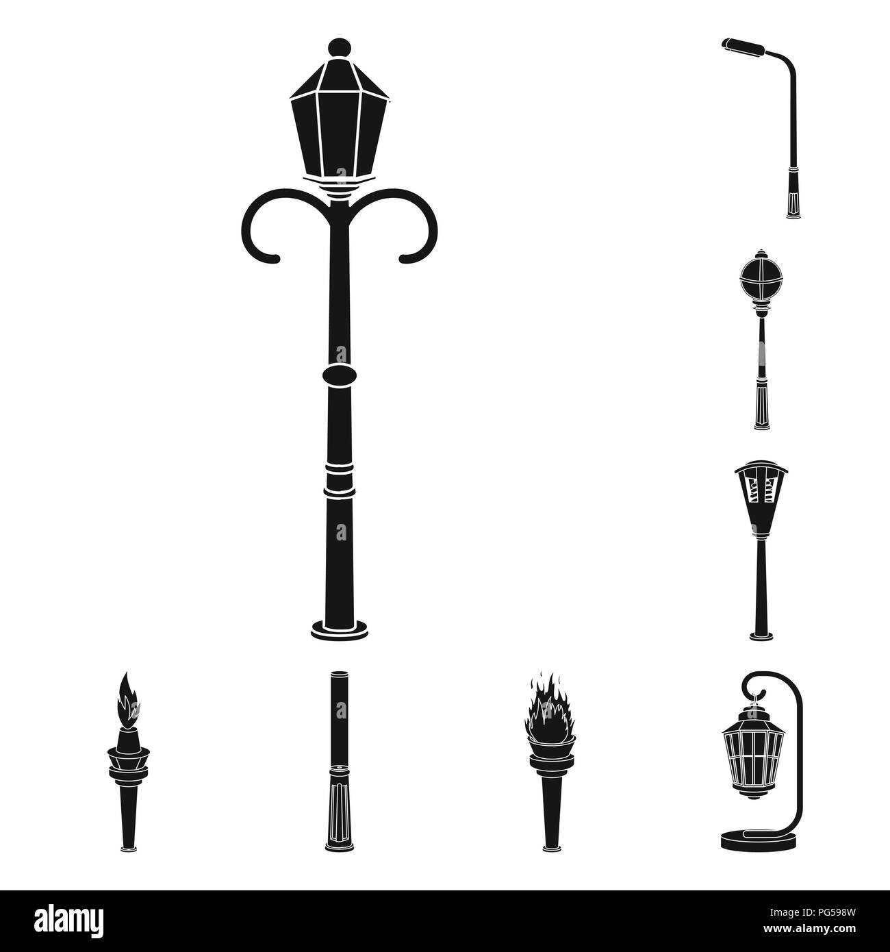 Lamp post black icons in set collection for design. Lantern and ...