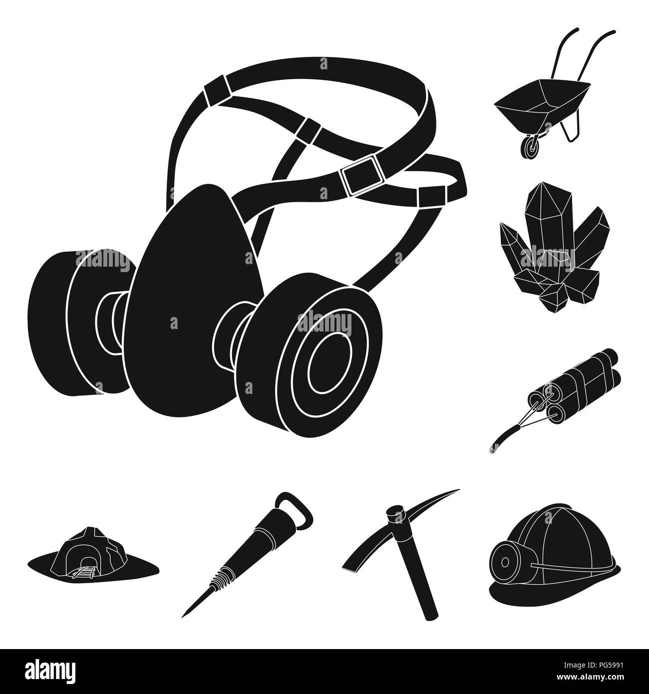 Mining industry black icons in set collection for design. Equipment and ...