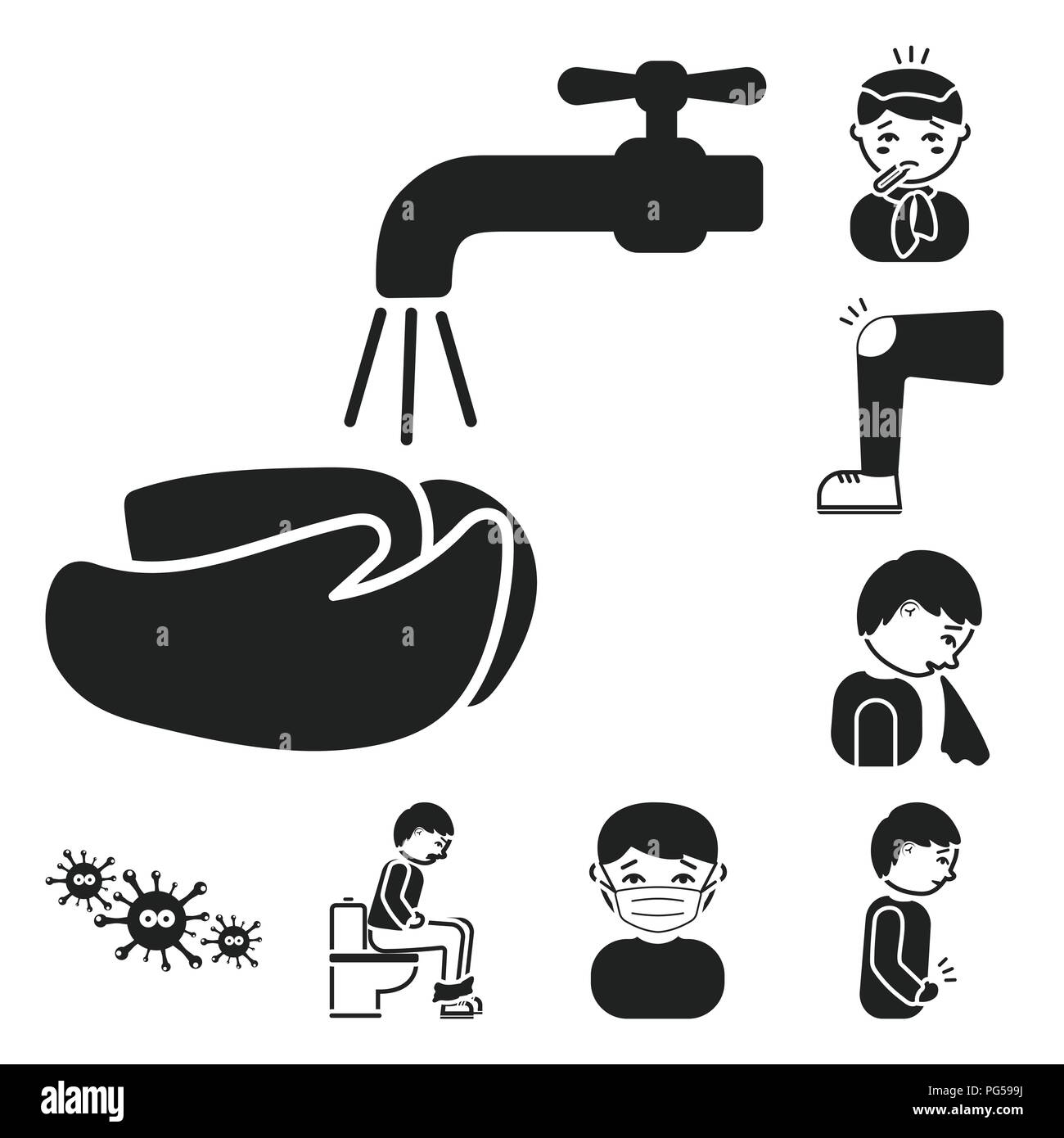 The sick man black icons in set collection for design.Illness and ...
