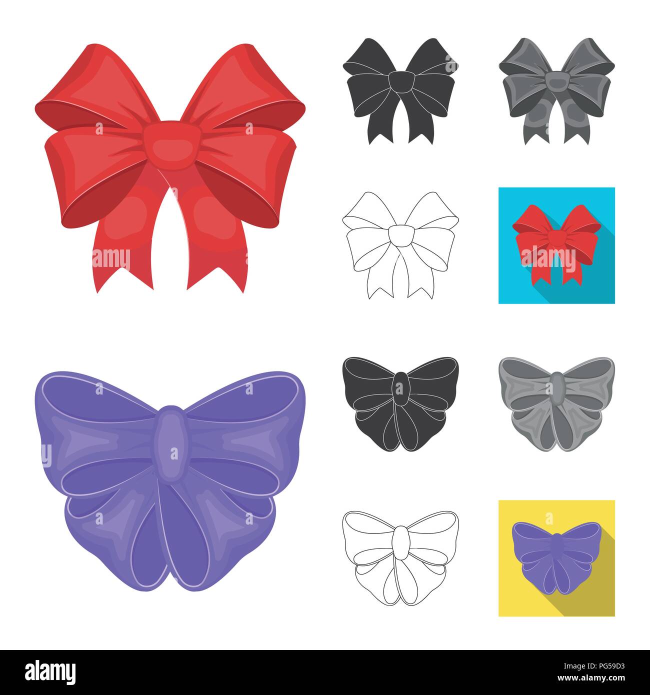 Multicolored bows cartoon,black,flat,monochrome,outline icons in set ...