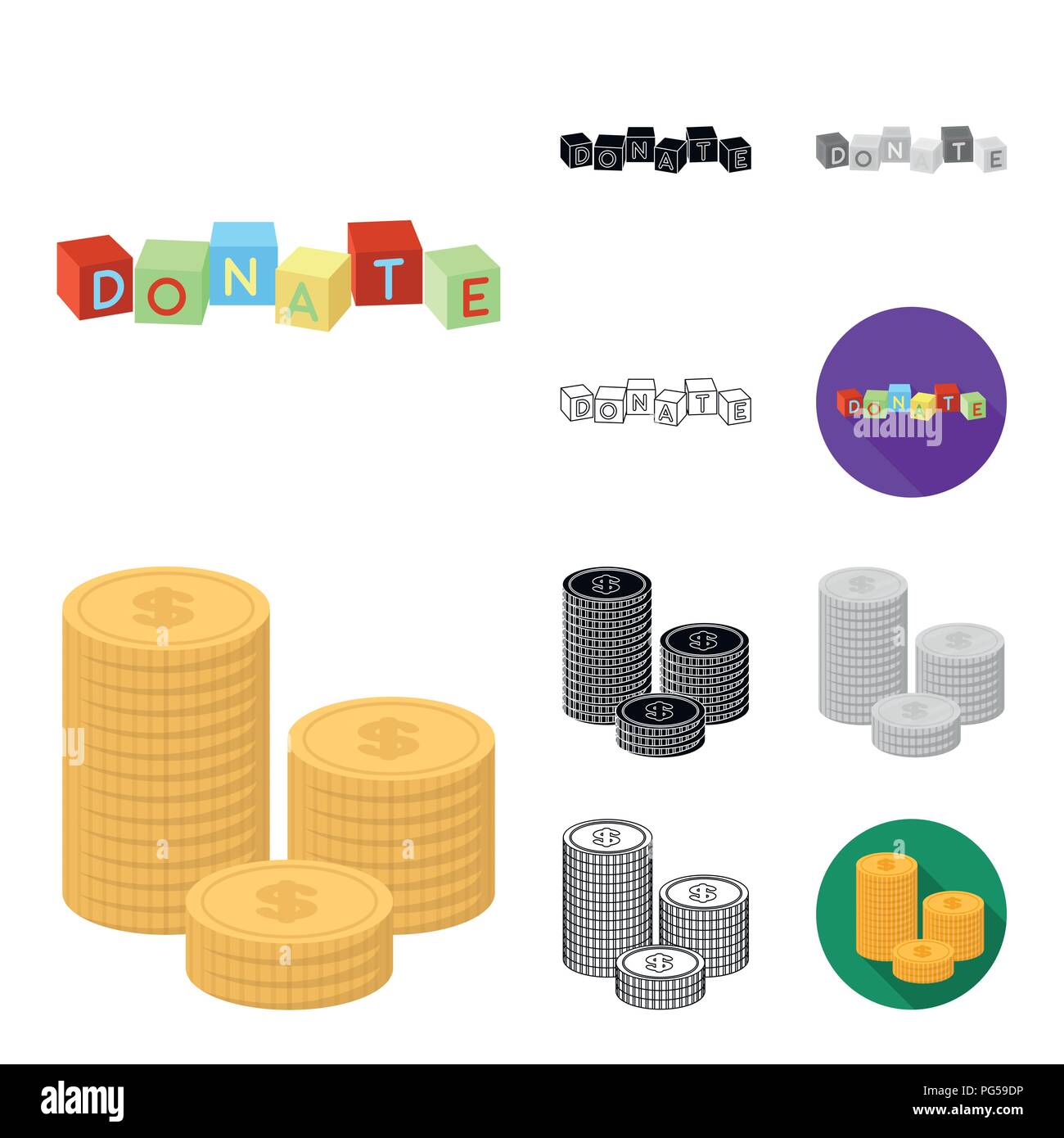 Charity and donation cartoon,black,flat,monochrome,outline icons in set ...