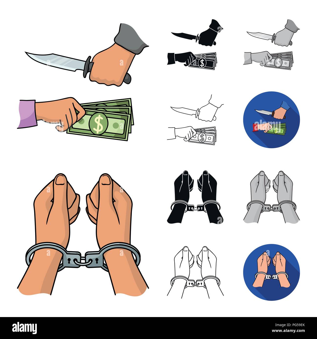 Crime and Punishment cartoon,black,flat,monochrome,outline icons in set collection for design ...