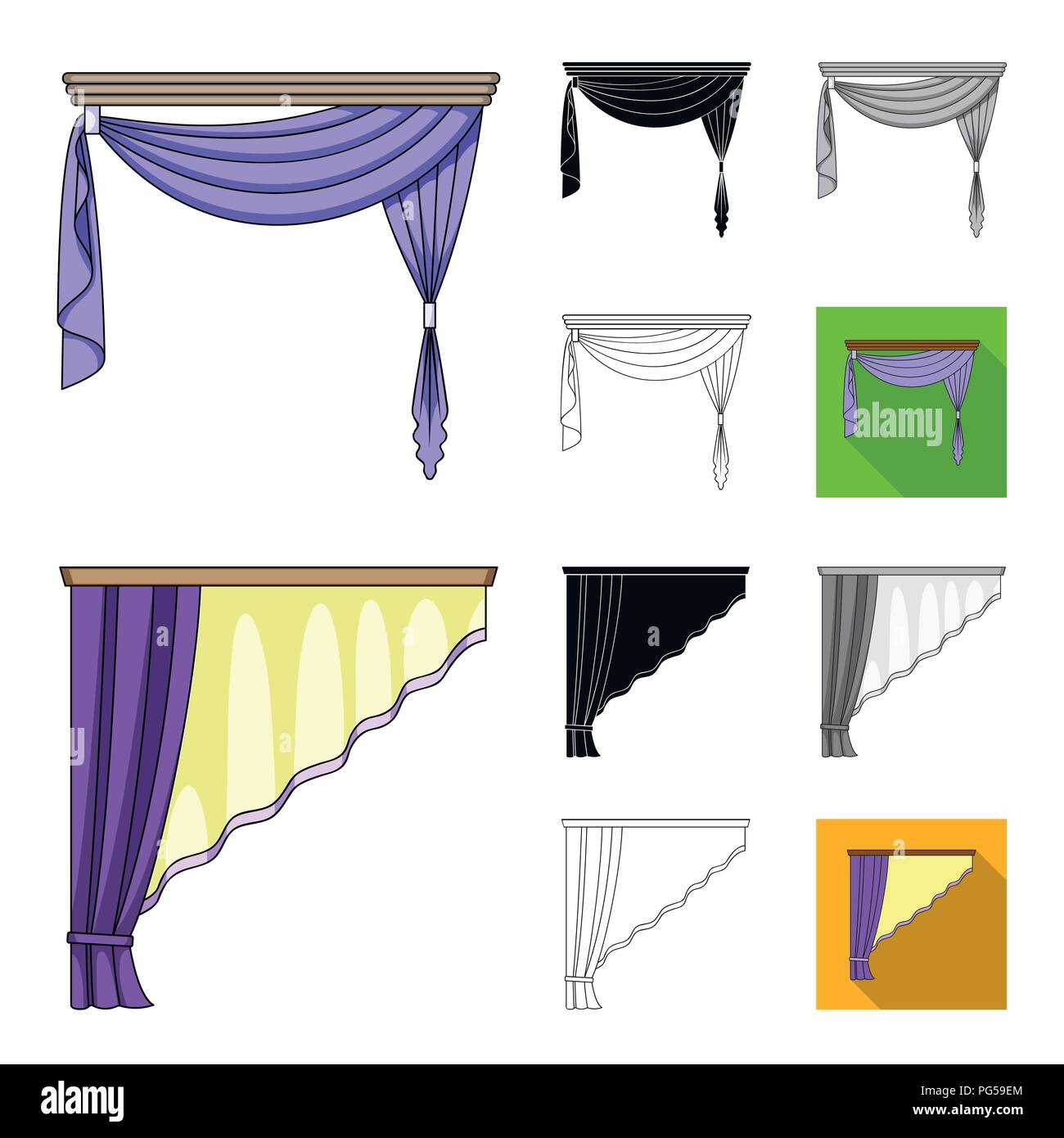 Different kinds of curtains cartoon,black,flat,monochrome,outline icons ...