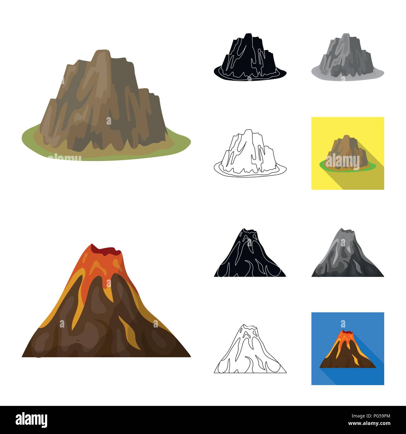Different mountains cartoon,black,flat,monochrome,outline icons in set ...