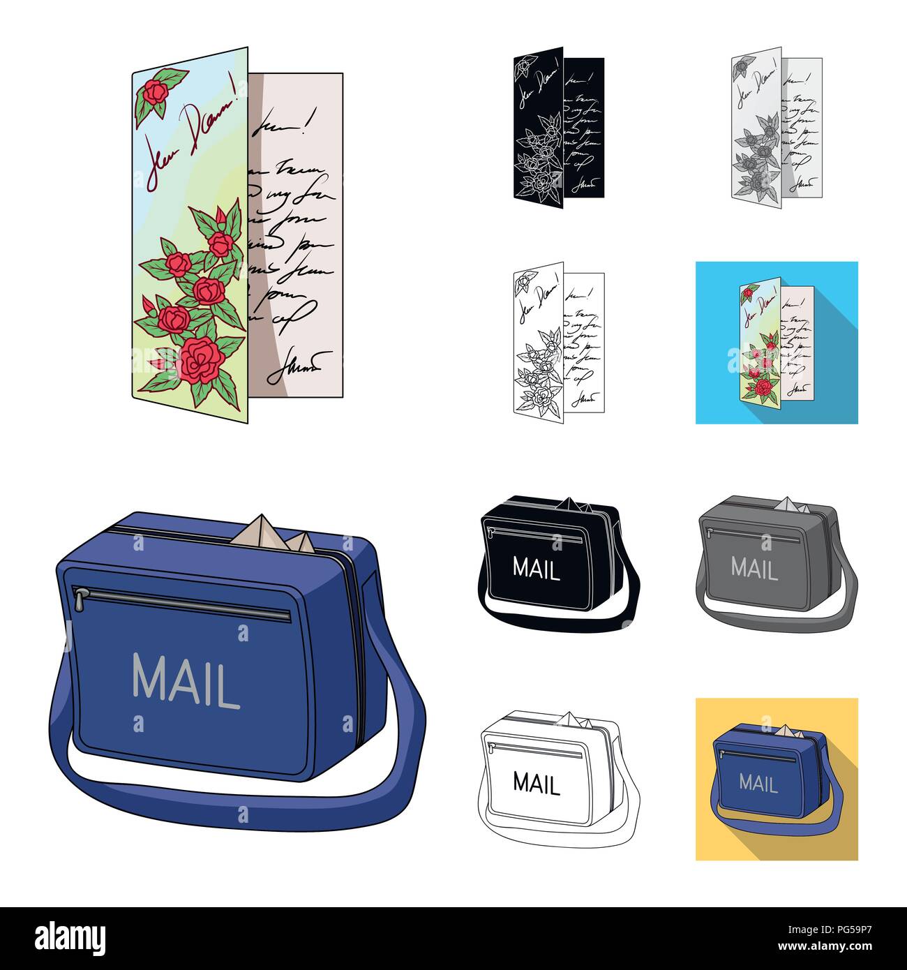 Mail and postman cartoon,black,flat,monochrome,outline icons in set ...