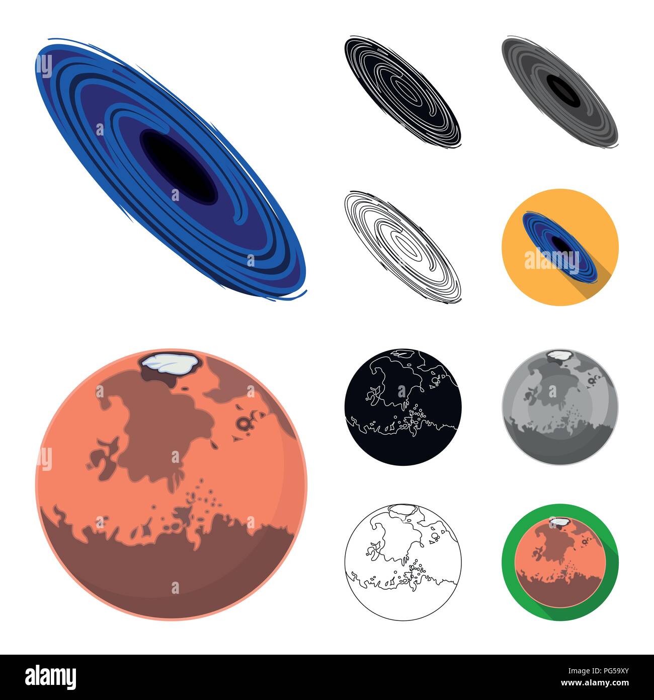 Planets of the solar system cartoon,black,flat,monochrome,outline icons ...