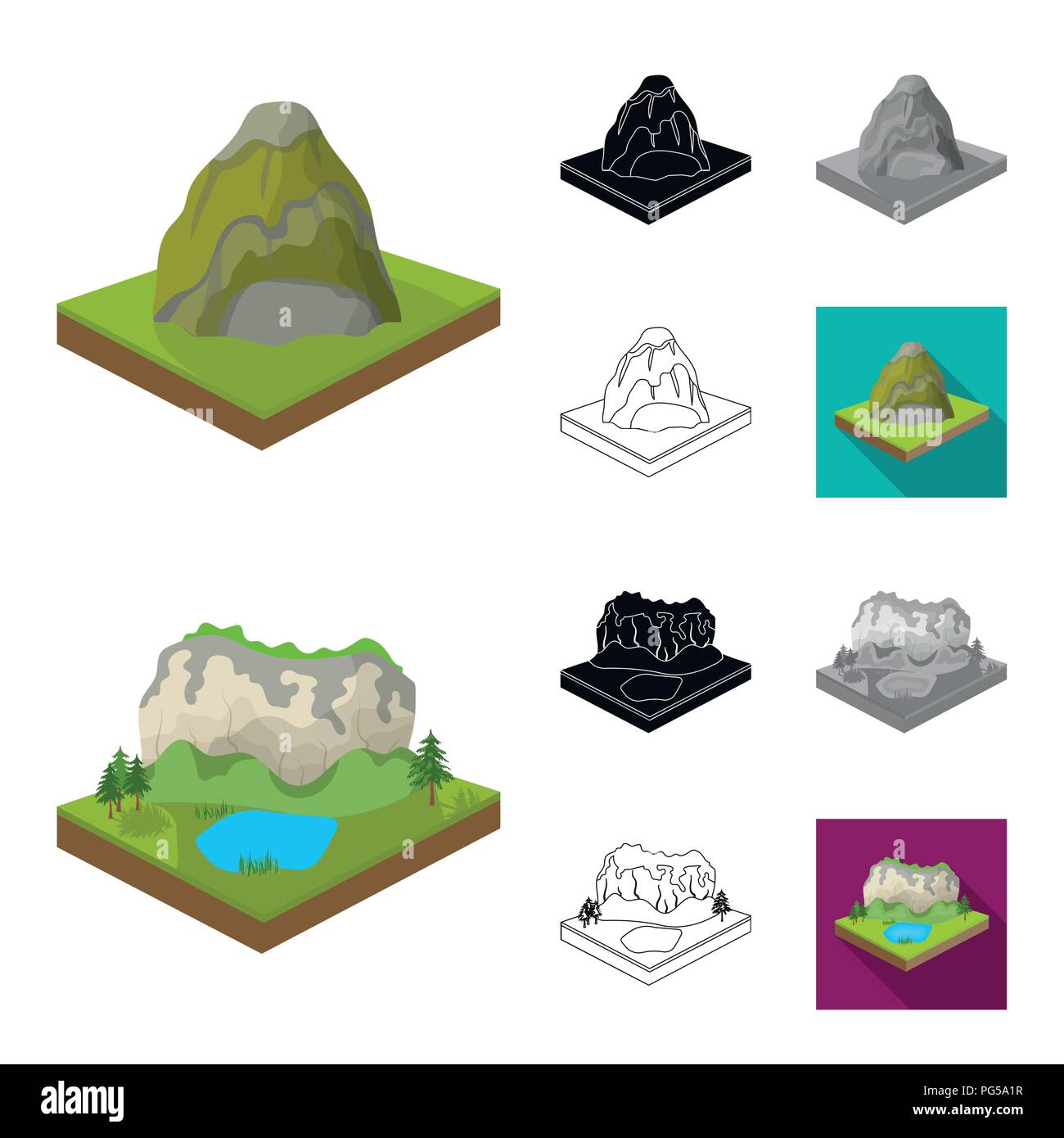 Mountains, massive cartoon,black,flat,monochrome,outline icons in set ...
