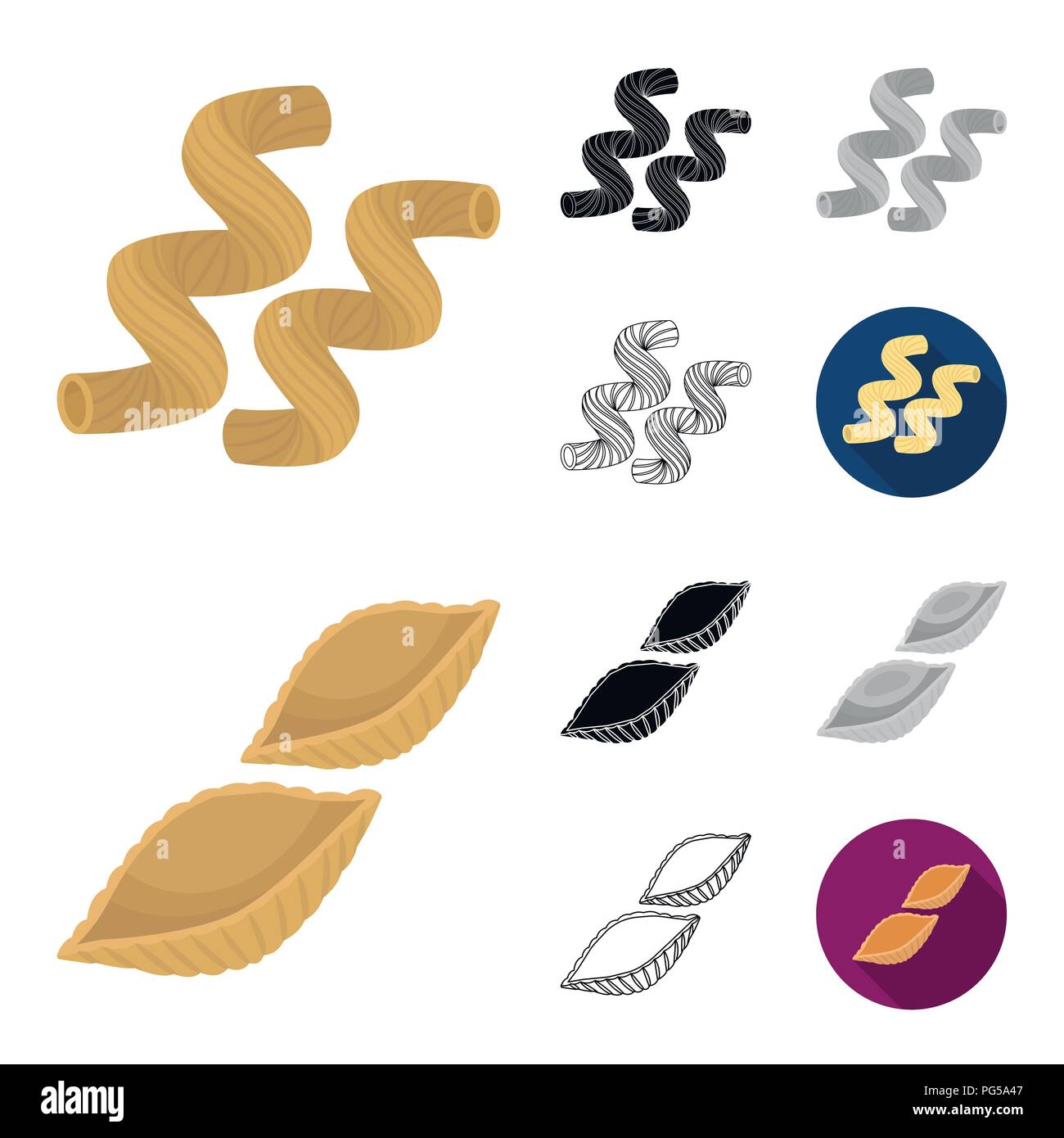 Types of pasta cartoon,black,flat,monochrome,outline icons in set ...