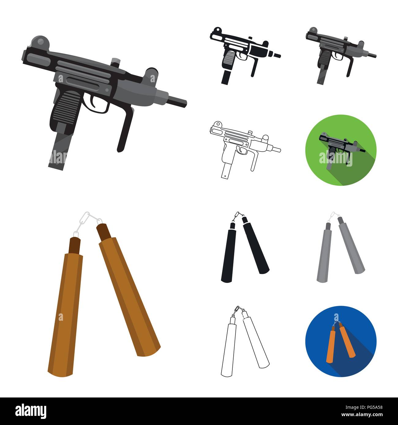 Types of weapons cartoon,black,flat,monochrome,outline icons in set ...