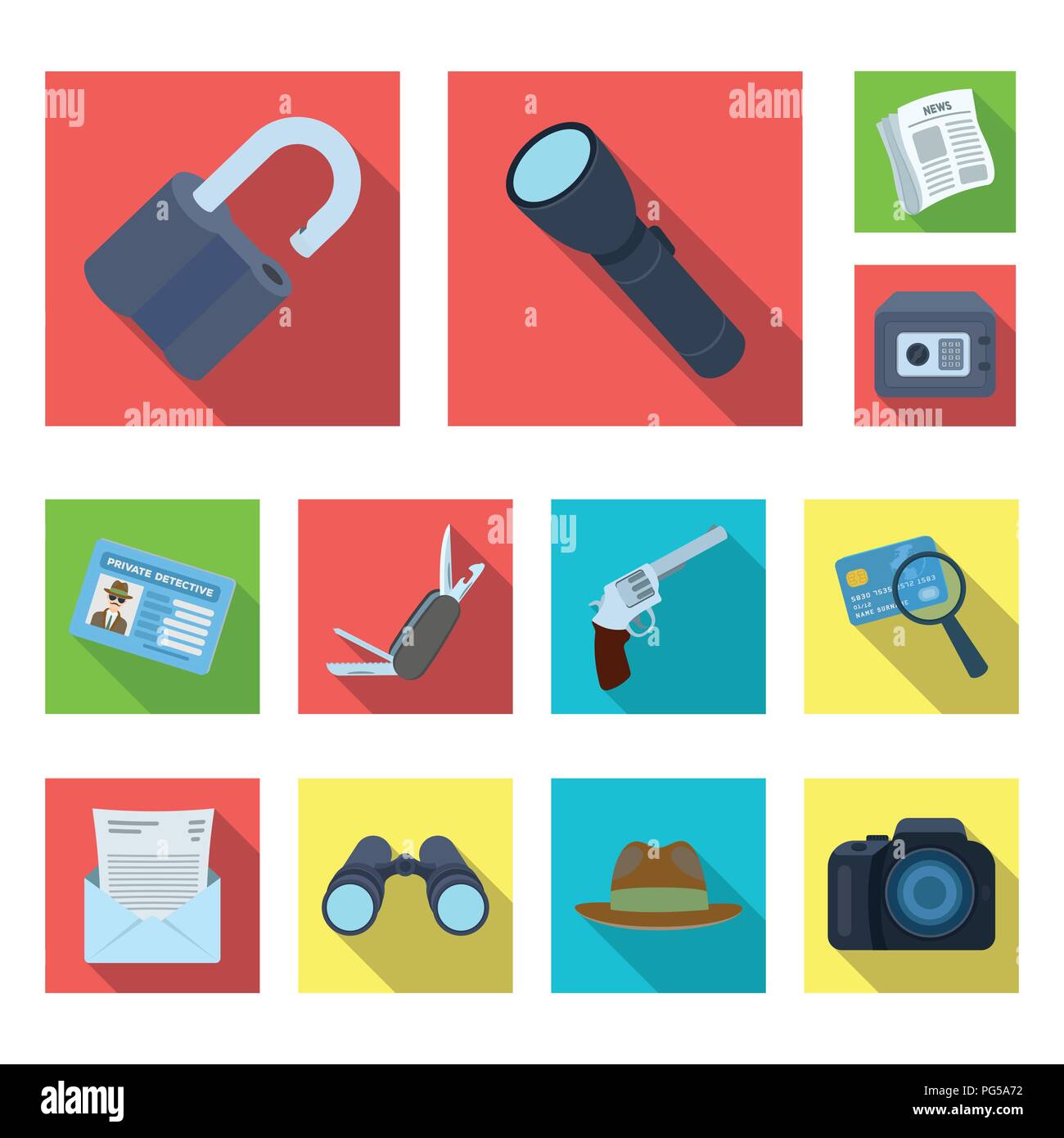 Detective and Attributes flat icons in set collection for design ...