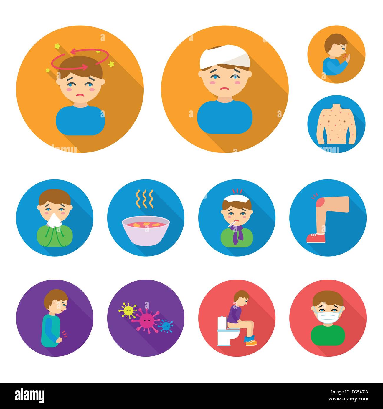 The sick man flat icons in set collection for design. Illness and ...