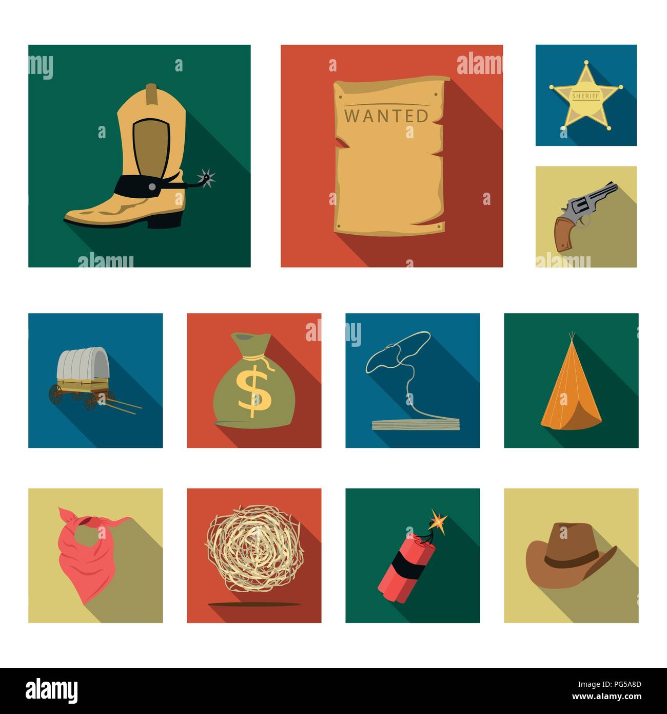 Attributes of the wild west flat icons in set collection for design ...