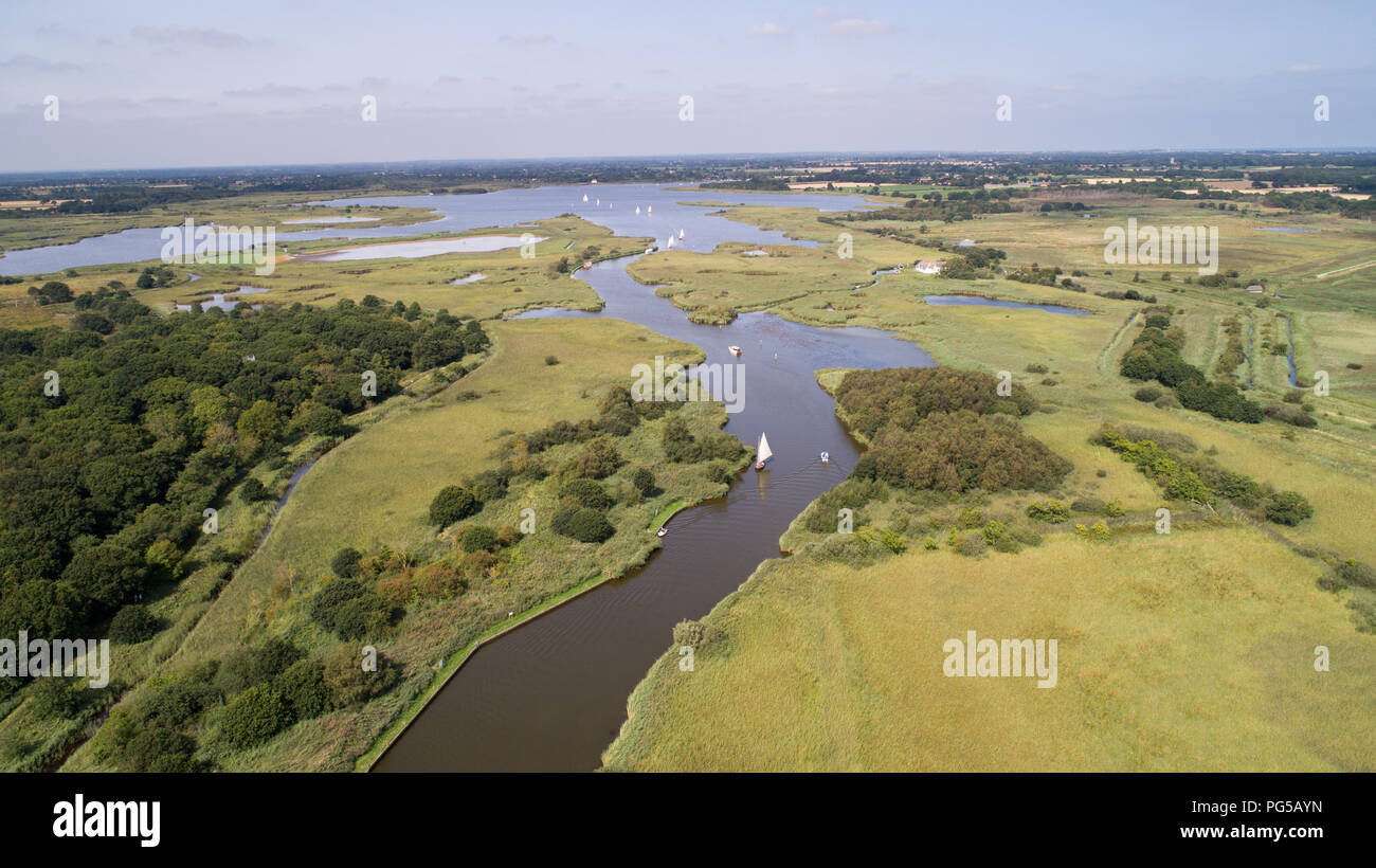Drone picture dated August 22nd shows sail boats Hickling Broad on the ...