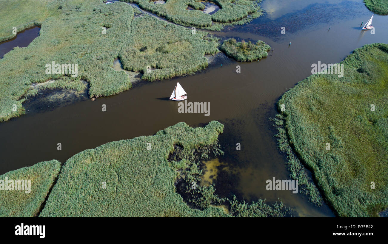Drone picture dated August 22nd shows sail boats Hickling Broad on the ...