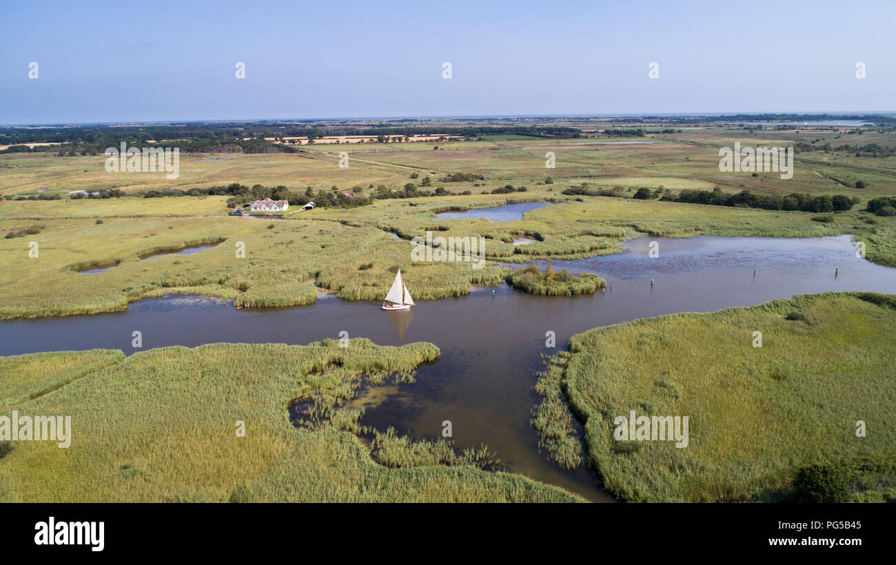 Drone picture dated August 22nd shows sail boats Hickling Broad on the ...