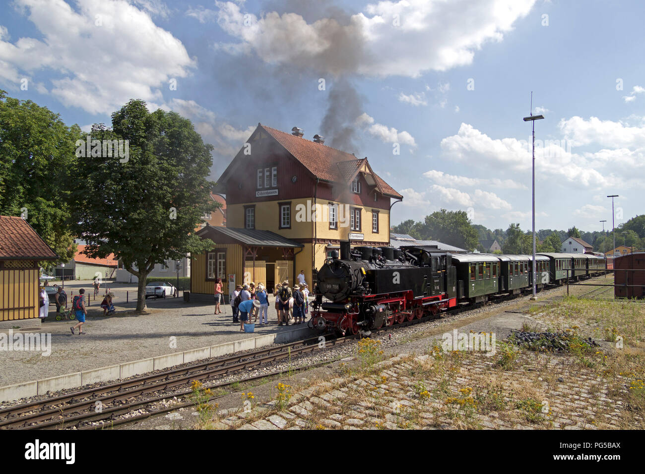 Ochsenhausen station, narrow-gauge railway Oechsle, Baden-Wuerttemberg ...