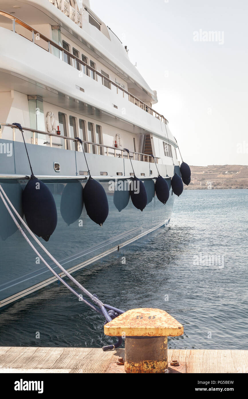 Luxury yacht Moored in dock on a bollard. Stock Image Stock Photo - Alamy