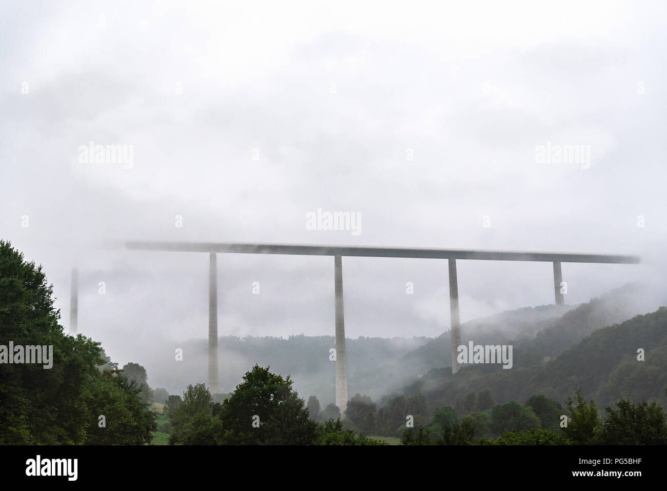 Tallest viaduct from Germany, the Kochertalbrucke, crossing over green ...