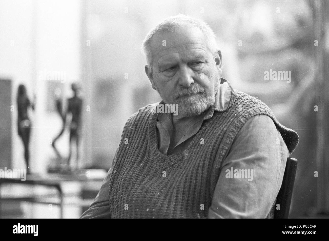 The Czech sculptor Olbram Zoubek (1926-2017) in his studio in Prague ...