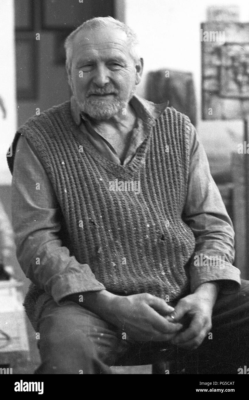 The Czech sculptor Olbram Zoubek (1926-2017) in his studio in Prague ...