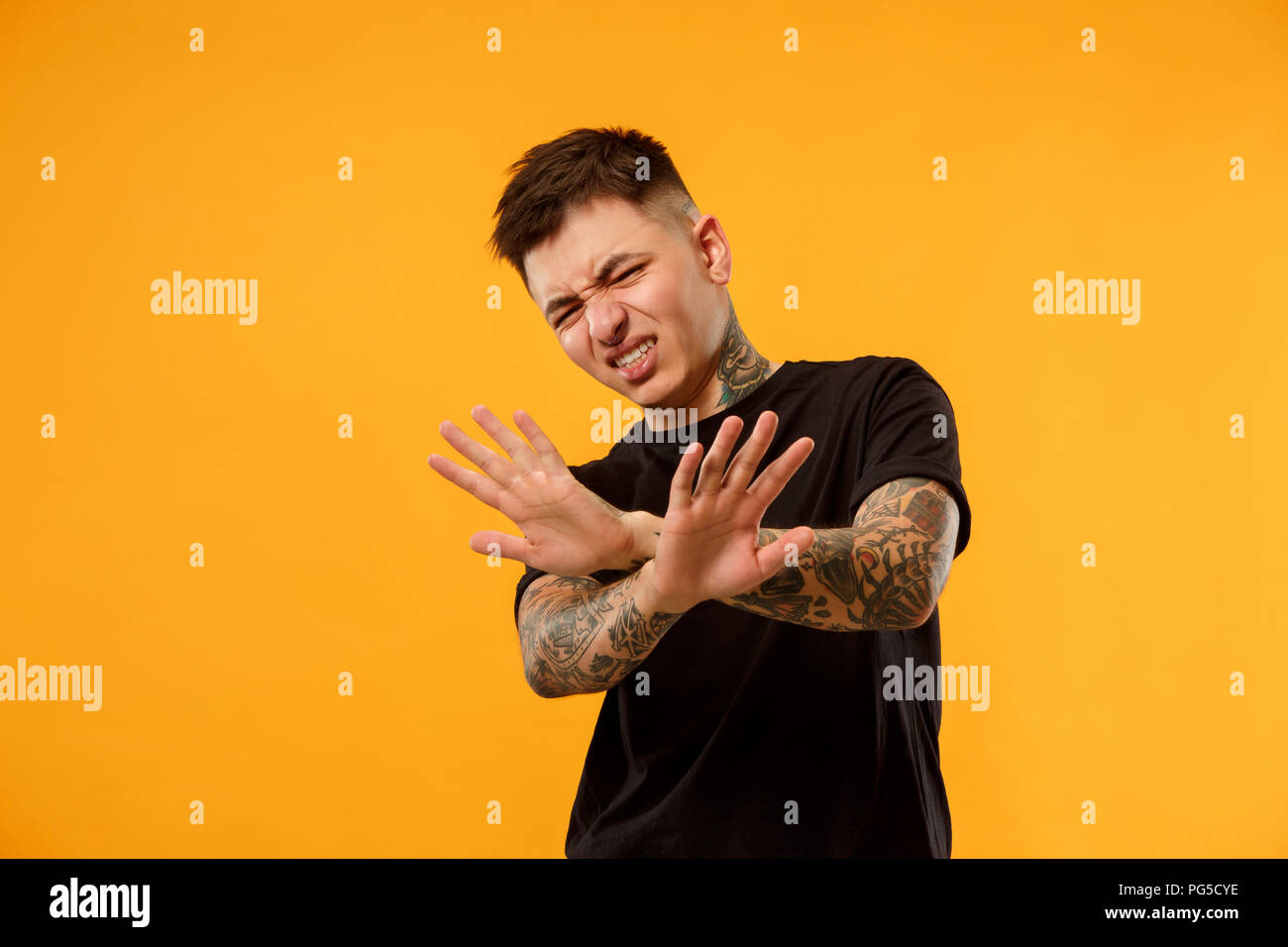 Reject, rejection, doubt concept. Doubtful man with thoughtful ...