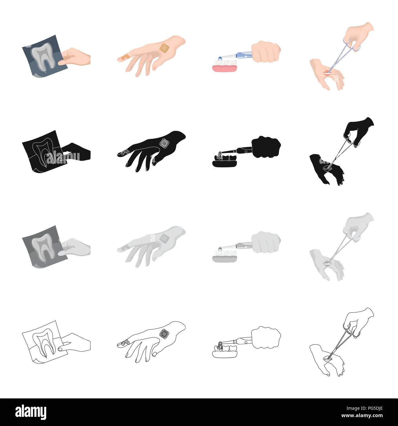 Snapshot of the tooth, medical plaster on the hand, teeth cleaning ...