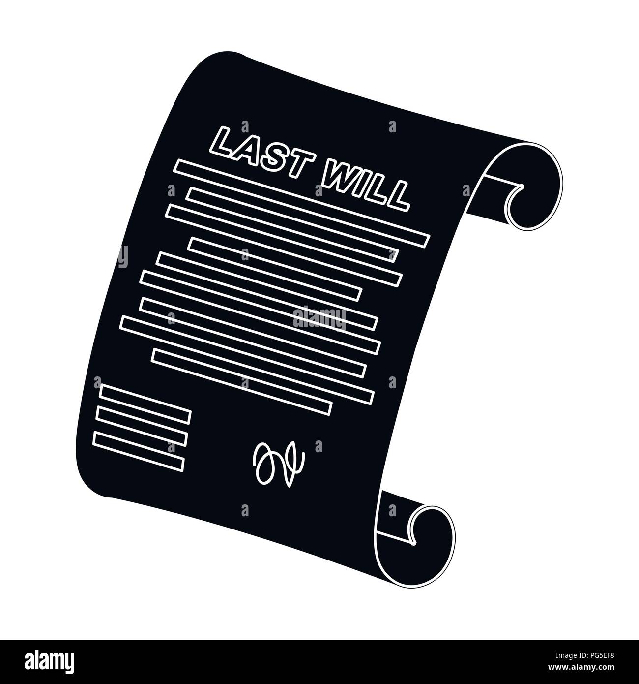 Last will icon in black design isolated on white background. Funeral ...