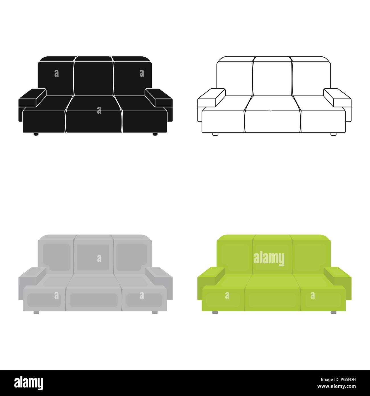 Green couch icon in cartoon style isolated on white background. Office ...