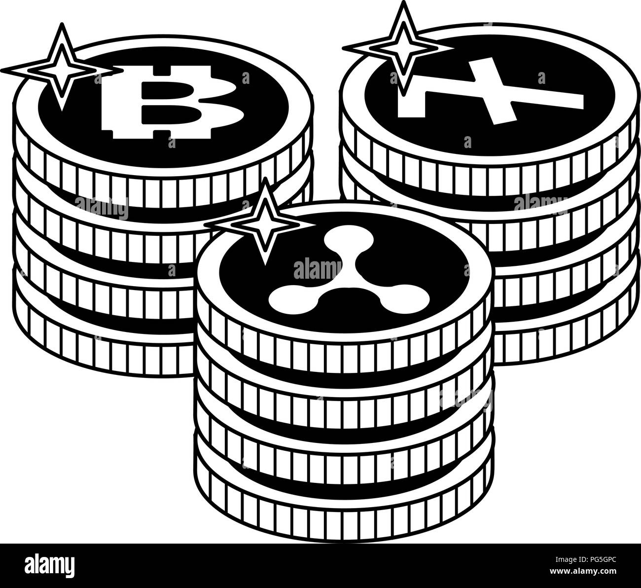 Bitcoins and cryptocurrency stacked in black and white Stock Vector ...