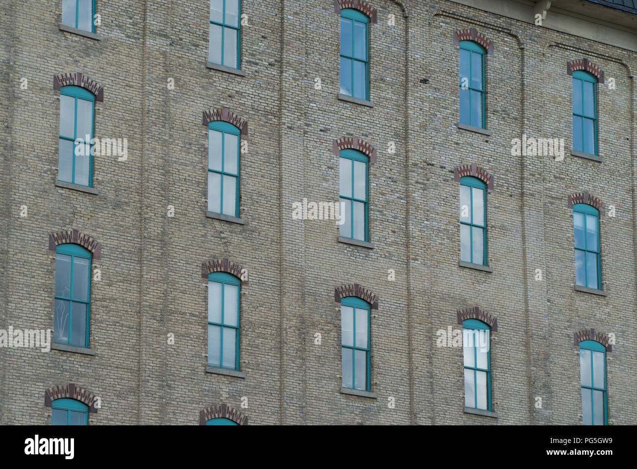 Old architecture brick apartment building exterior establishing shot ...