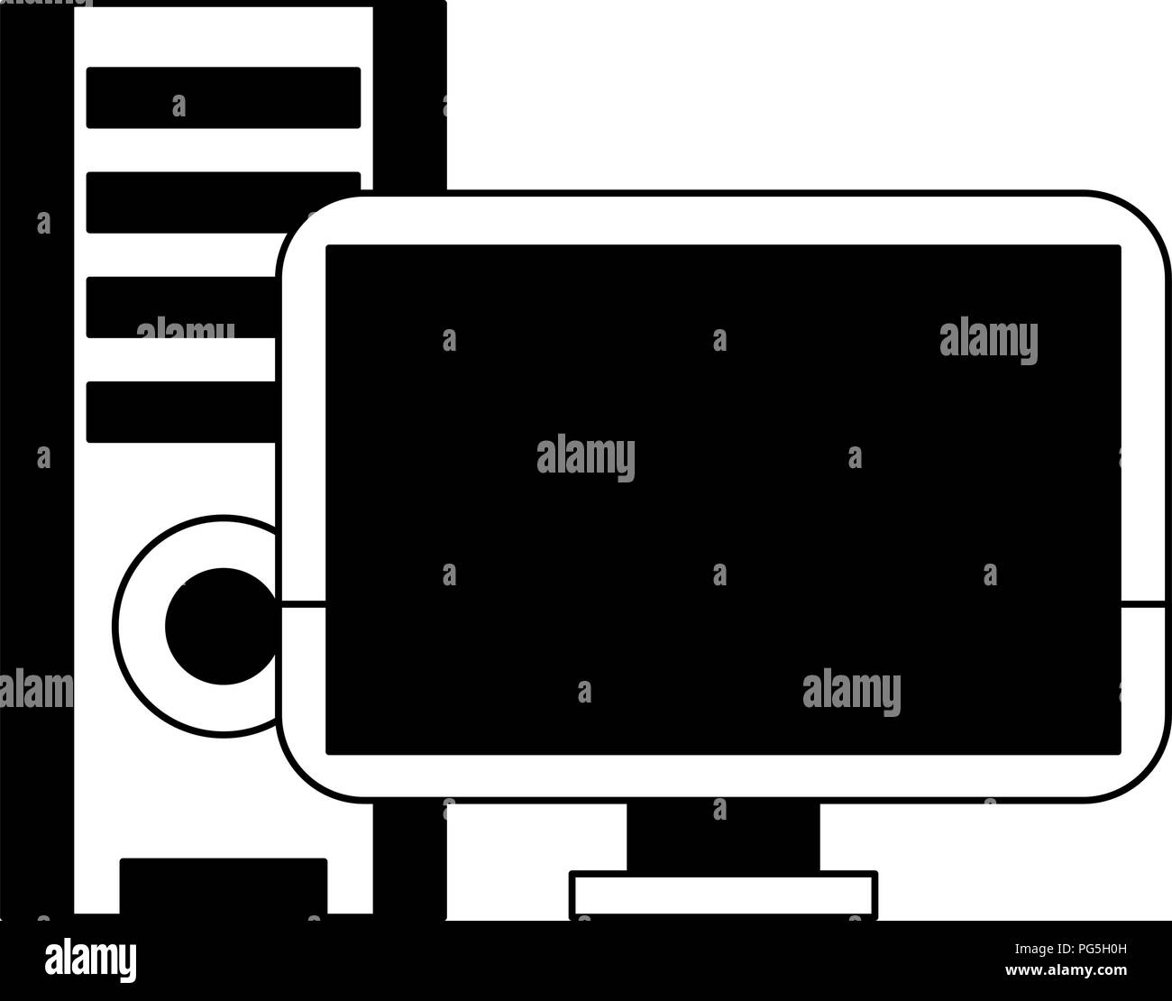 Desk computer with cpu in black and white Stock Vector Image & Art - Alamy