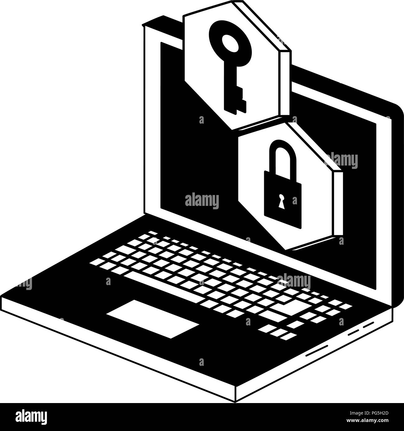 Laptop security system in black and white Stock Vector Image & Art - Alamy