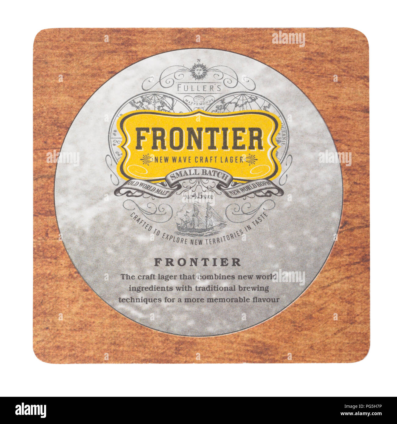 LONDON, UK - AUGUST 22, 2018: Frontier Craft Lager paper beer beermat ...