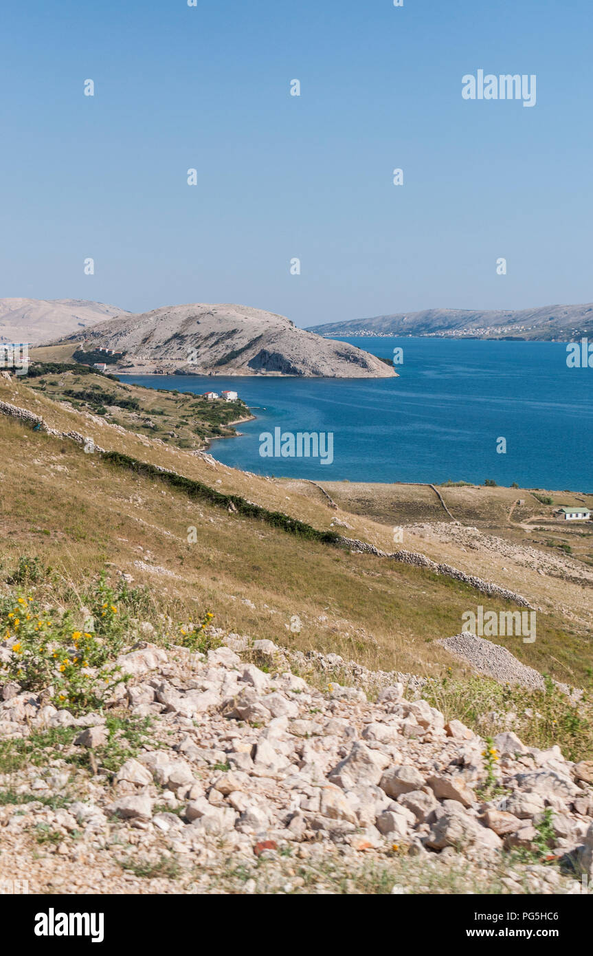 Croatia: panoramic view of the fjord and village of Metajna, a remote ...