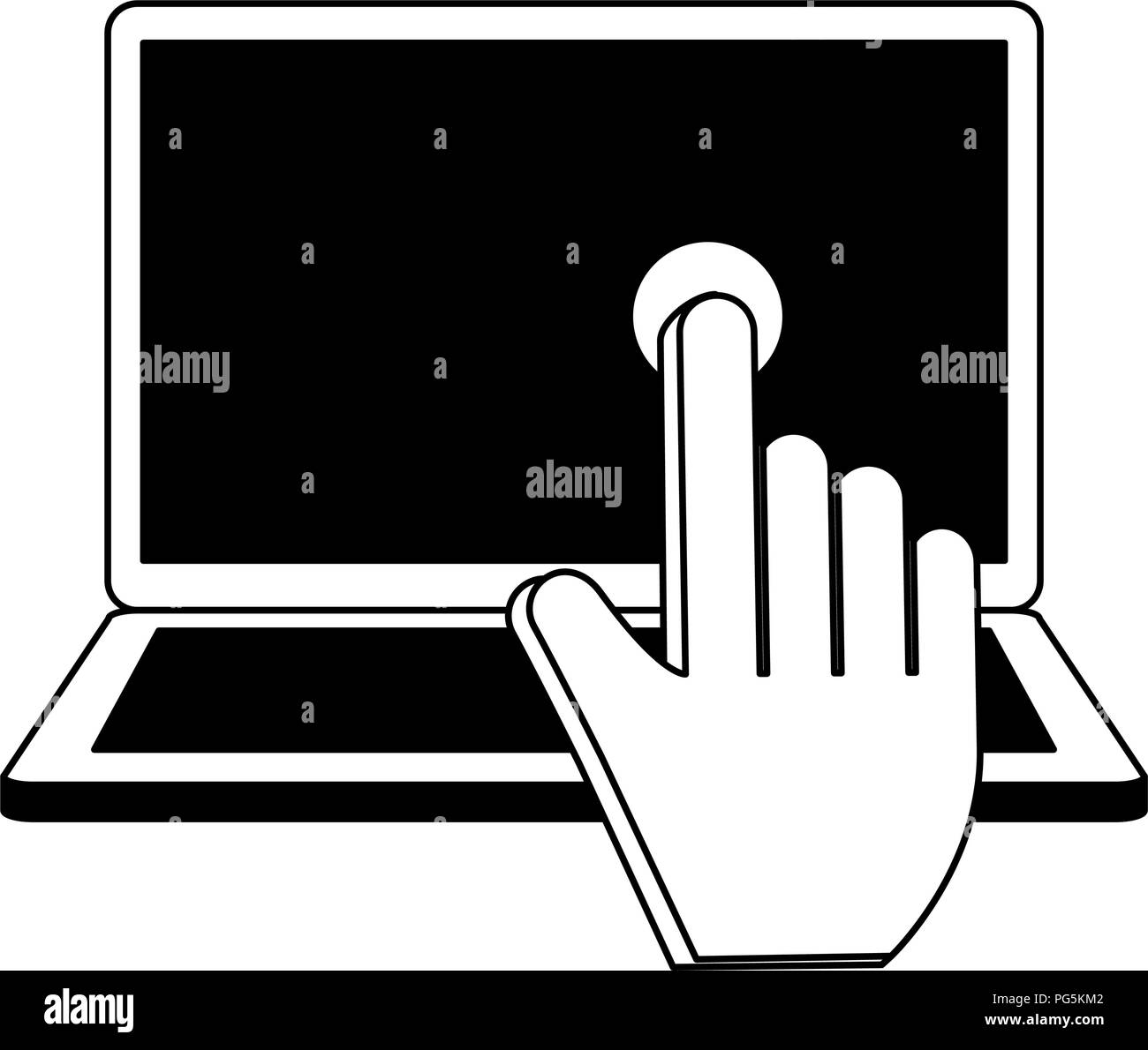 Cursor touching laptop screen in black and white Stock Vector Image ...