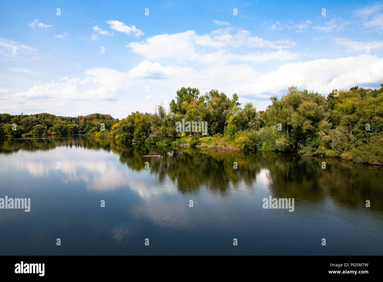 the river Ruhr in Muelheim, on the right hand the Ruhr island, Ruhr ...