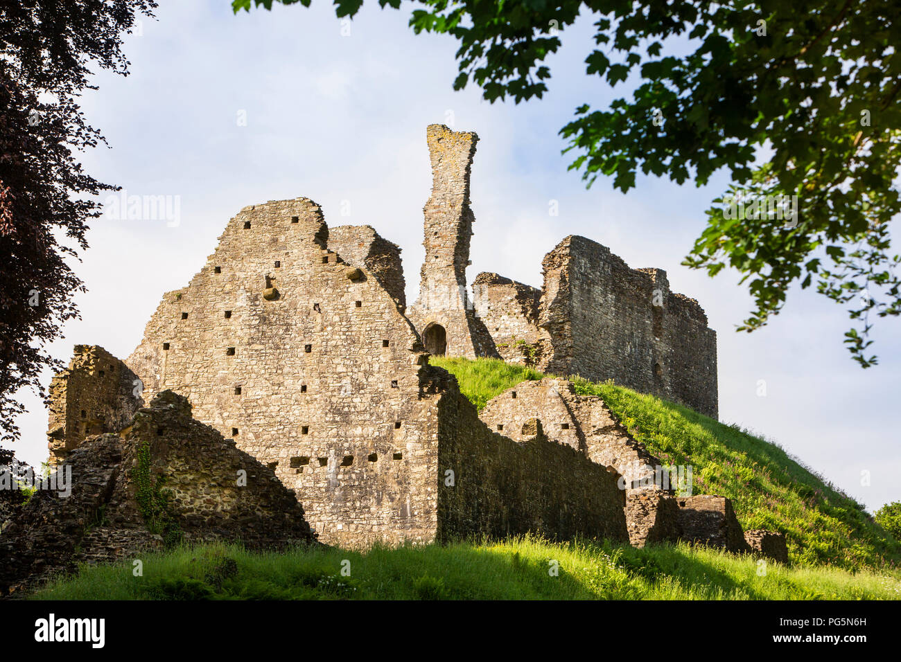 UK, England, Devon, Okehampton, remains of medieval motte and bailey ...