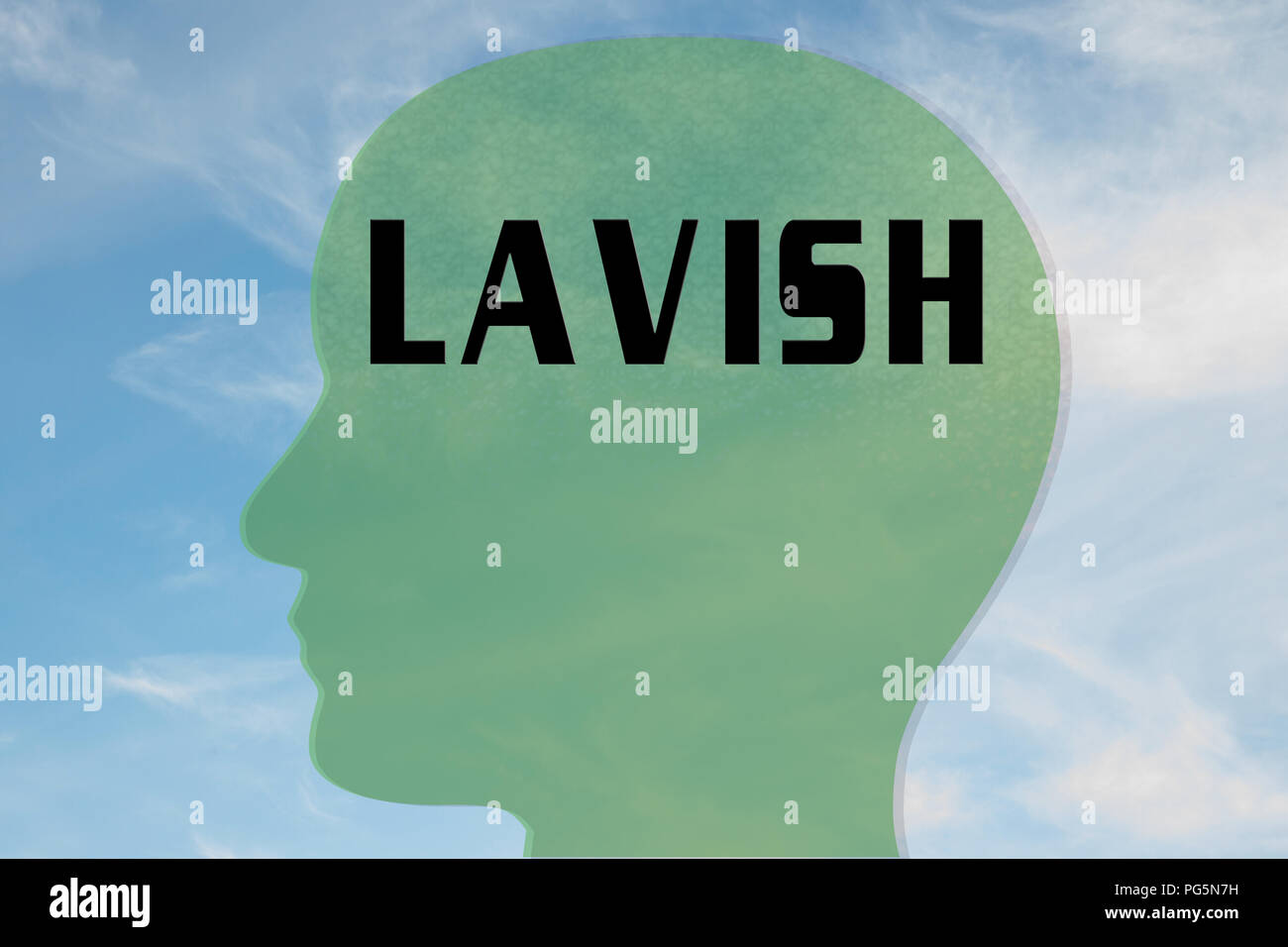 Render illustration of LAVISH title on head silhouette, with cloudy sky ...