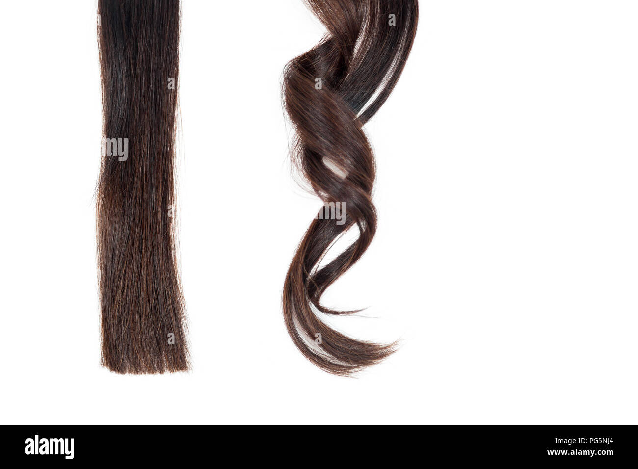 A strand of straight hair and curl on white isolate Stock Photo - Alamy