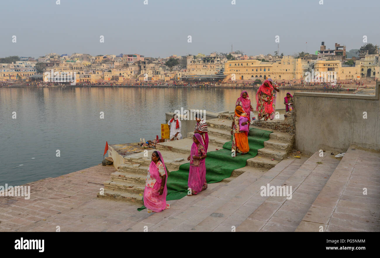 Pushkar, India - Nov 5, 2017. Indian women at holy site in Pushkar ...