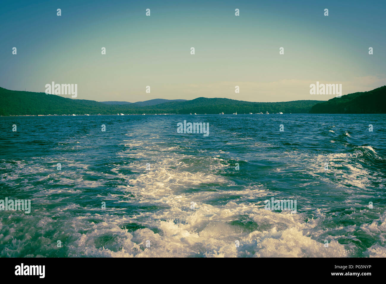 Sea landscape hills horizon sky fog nature. Natural background ...